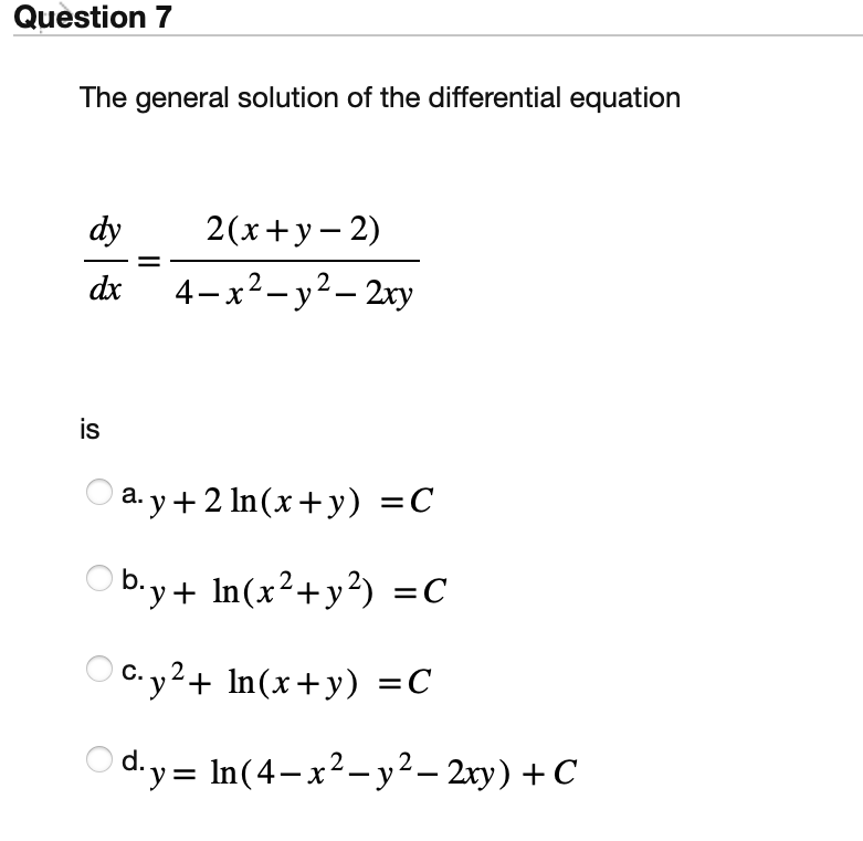 Solved Question 7The general solution of the differential | Chegg.com