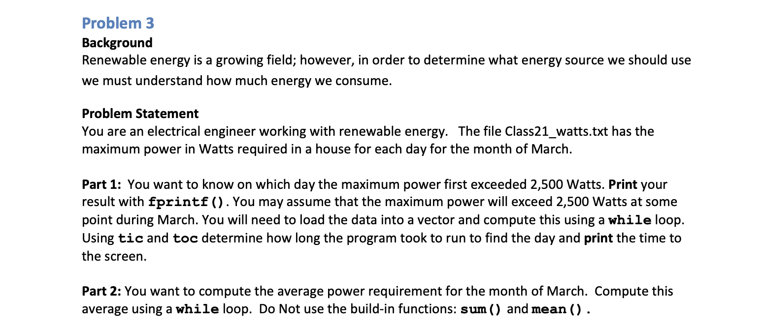Solved Problem 3 Background Renewable energy is a growing | Chegg.com