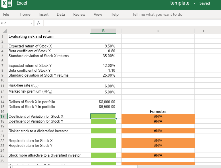 Solved Excel Online Activity: Evaluating risk and return | Chegg.com
