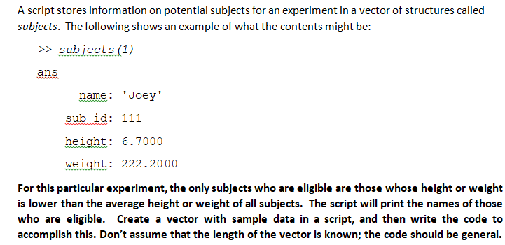 Solved A script stores information on potential subjects for | Chegg.com