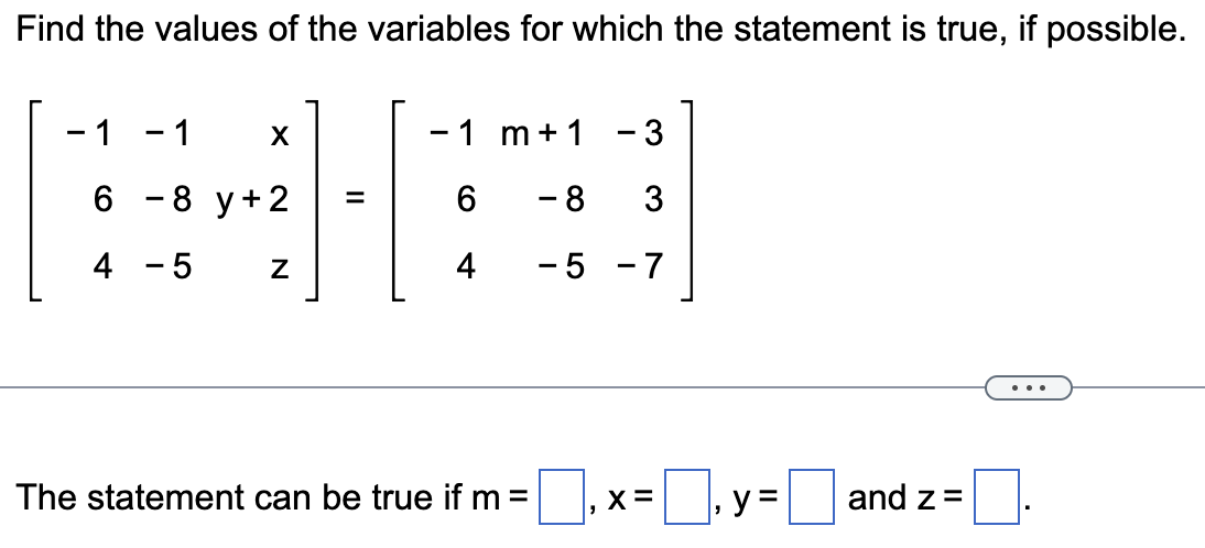 Solved Find the values of the variables for which the | Chegg.com