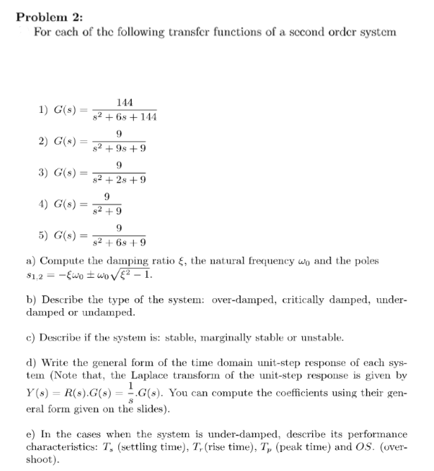Solved Problem 2: For cach of the following transfer | Chegg.com
