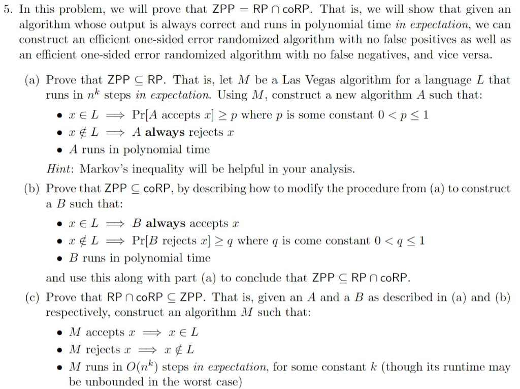 5. In this problem, we will prove that ZPP- RP n | Chegg.com