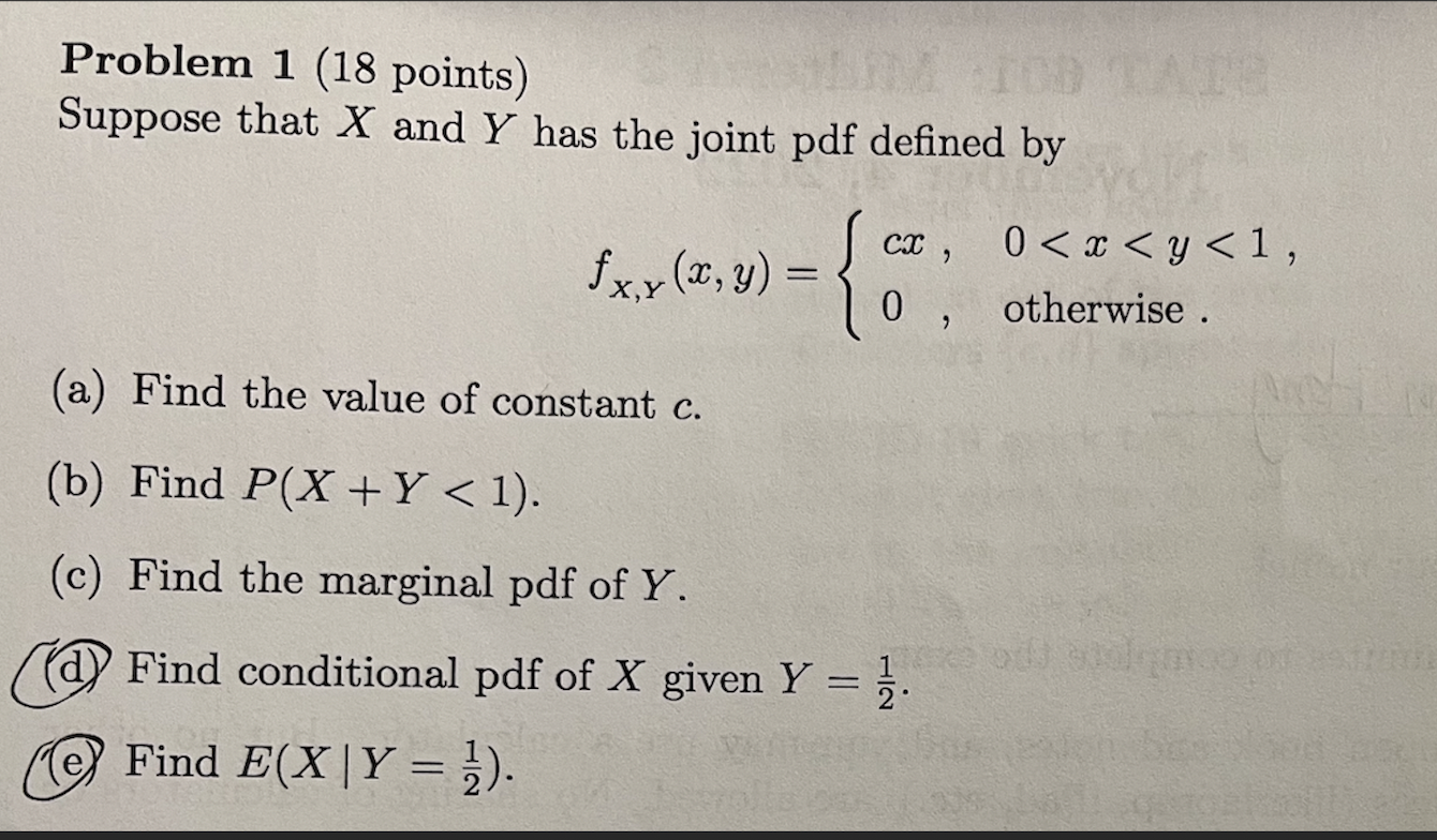 Solved Problem 1 18 Points Suppose That X And Y Has The 