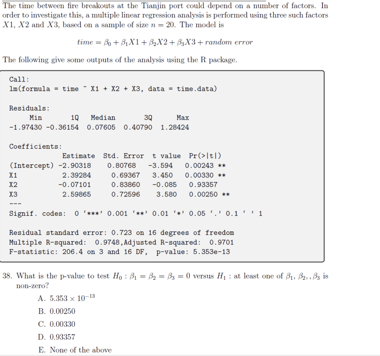 Solved The time between fire breakouts at the Tianjin port | Chegg.com