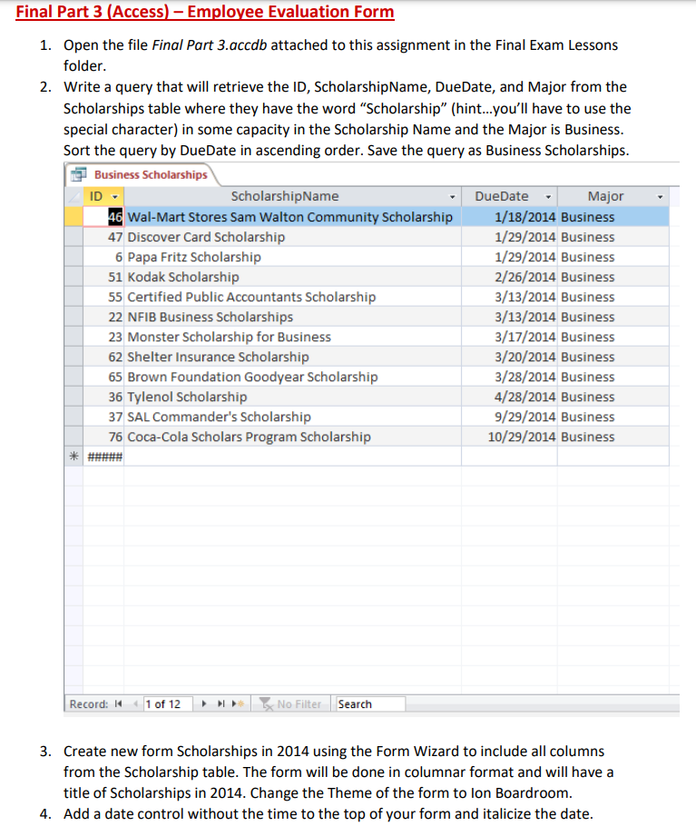 Solved inal Part 3 (Access) - Employee Evaluation Form 1. | Chegg.com