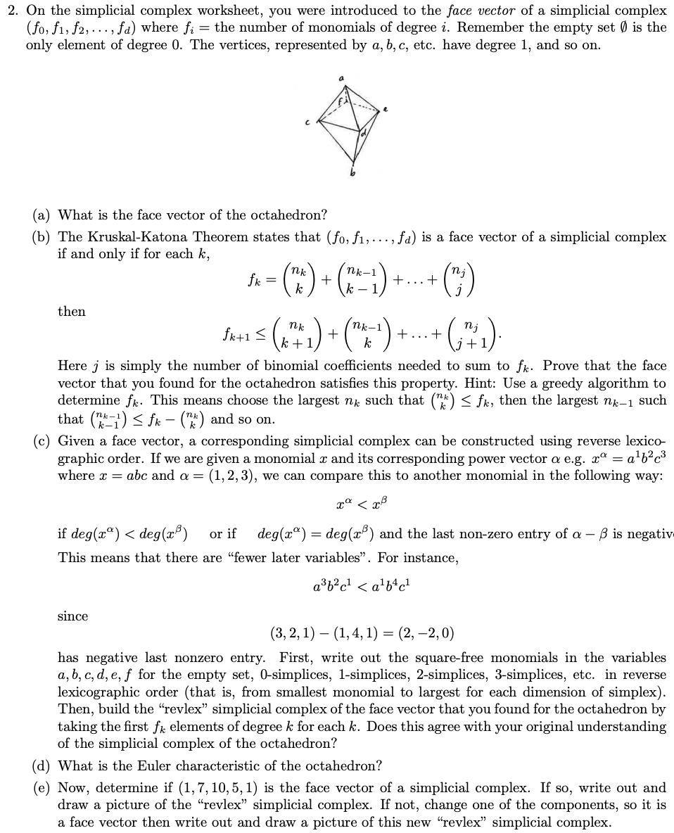 2. On the simplicial complex worksheet, you were | Chegg.com