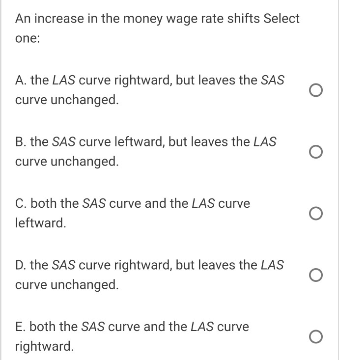 Solved An increase in the money wage rate shifts Select one: | Chegg.com