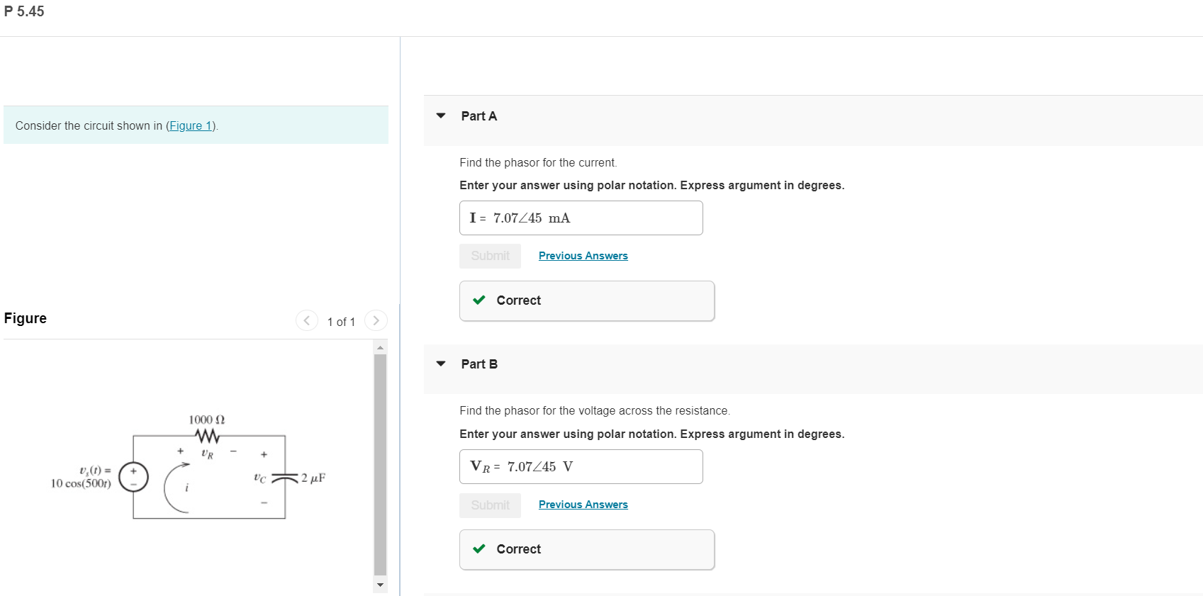 Solved P 5.45 Part A Consider the circuit shown in (Figure | Chegg.com