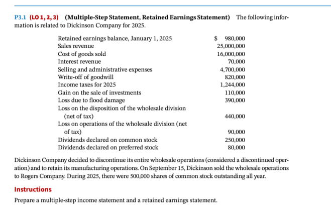 Solved P3.1 (LO 1, 2, 3) (Multiple-Step Statement, Retained | Chegg.com