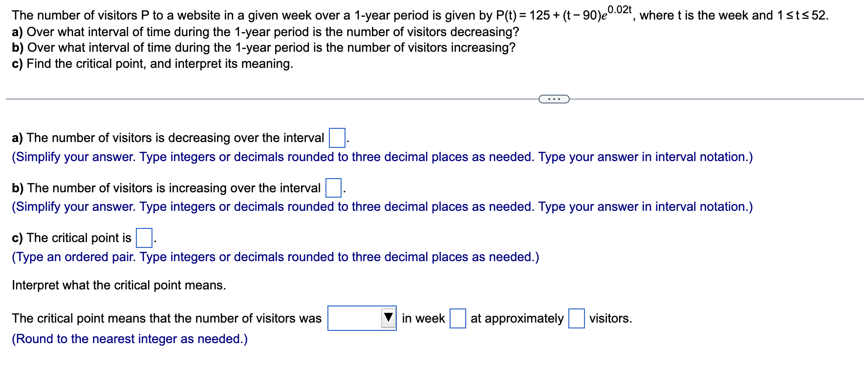 Solved The number of visitors P ﻿to a website in a given | Chegg.com