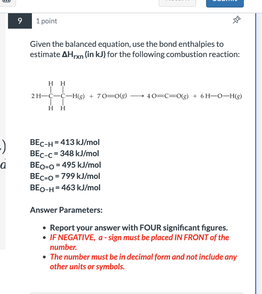 Solved Given the balanced equation, use the bond enthalpies | Chegg.com