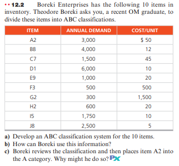 Solved ..12.2 Boreki Enterprises has the following 10 items | Chegg.com