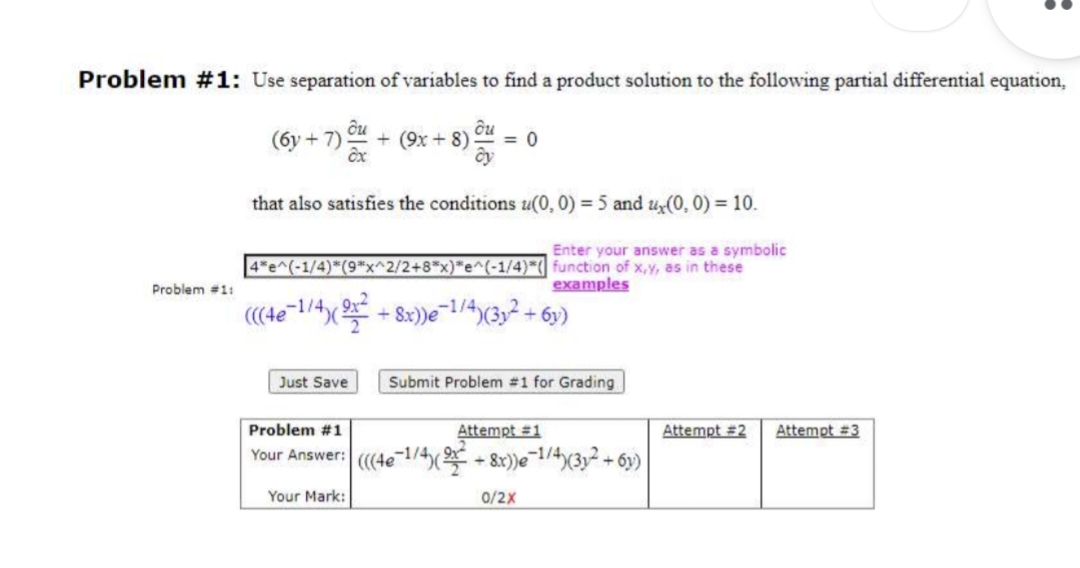 Solved Problem \# 1: Use separation of variables to find a | Chegg.com