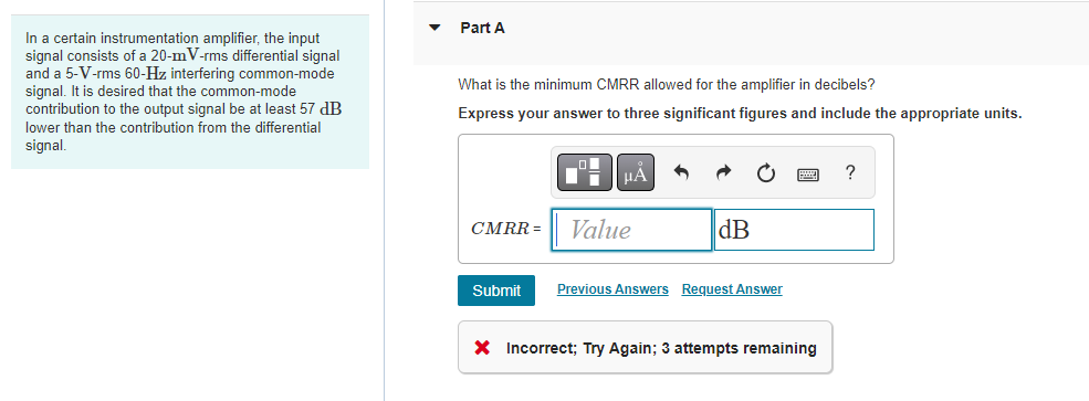 Solved In a certain instrumentation amplifier, the input | Chegg.com