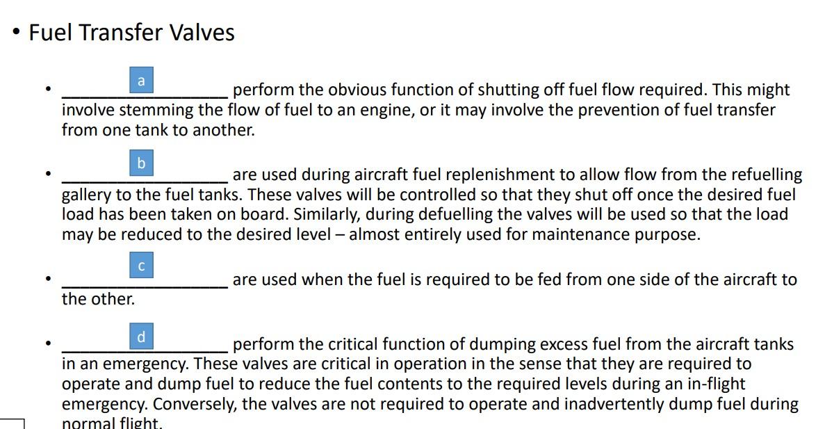 Solved Fuel Transfer Valves a perform the obvious function | Chegg.com