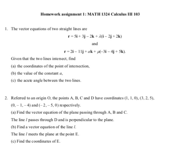 Solved Homework assignment 1: MATH 1324 Calculus III 103 1. | Chegg.com