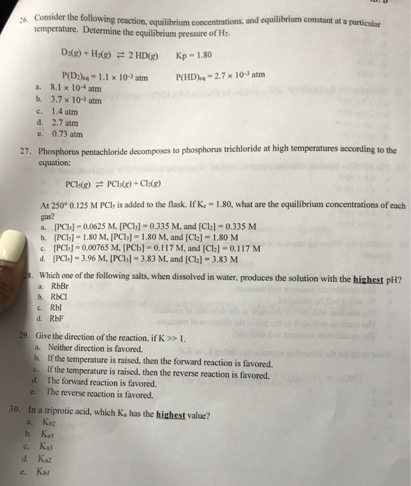 Solved 26. Consider the following reaction, equilibrium | Chegg.com