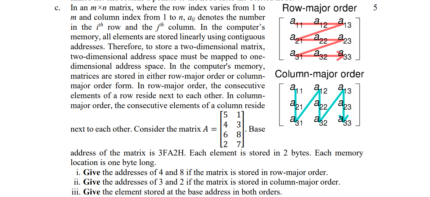Solved c. 5 ant In an mxn matrix, where the row index varies | Chegg.com