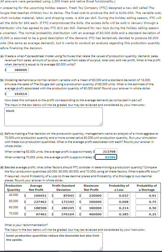 Solved All answers were generated using 1,000 trials and | Chegg.com