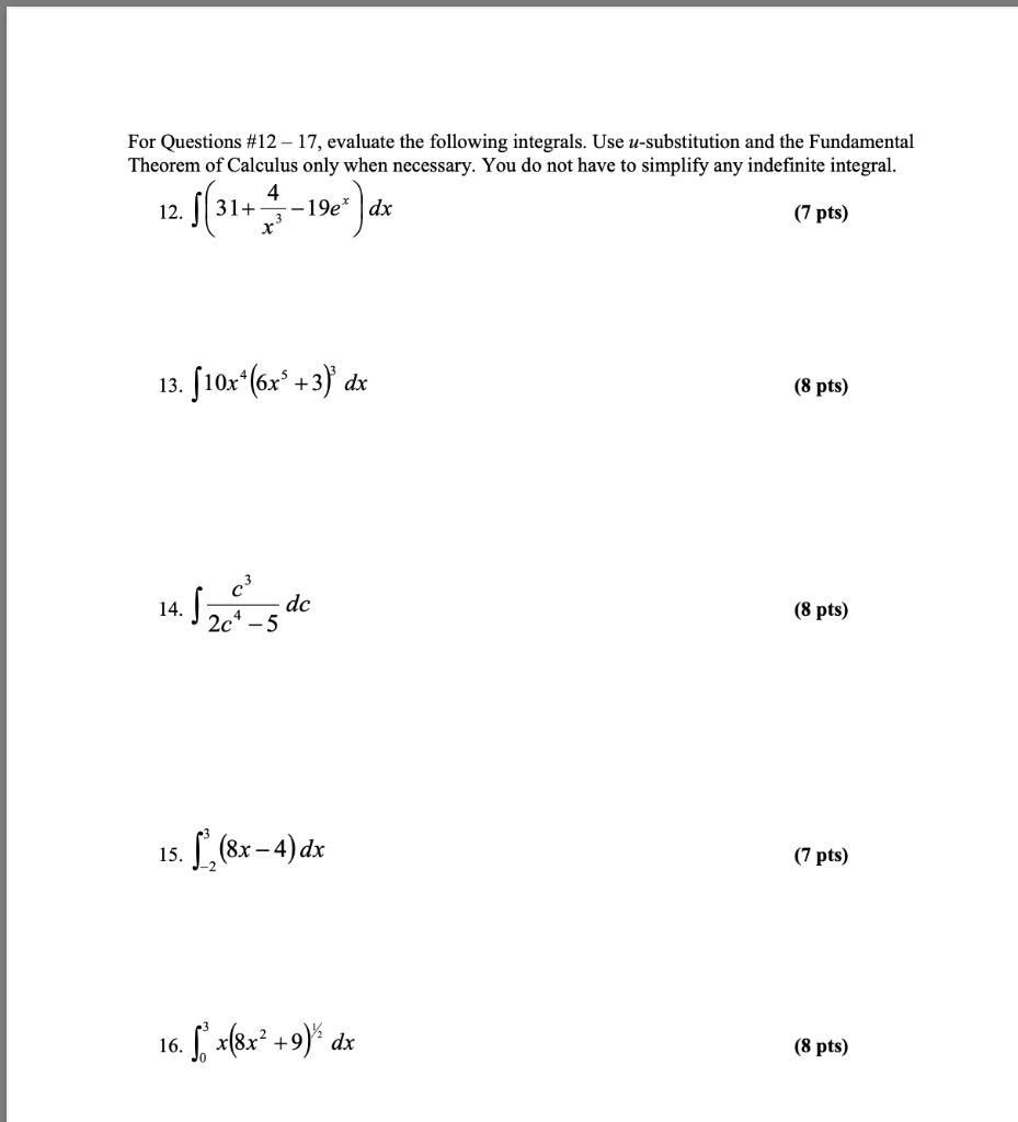 Solved 8 Write Any Integral From The Next Page That