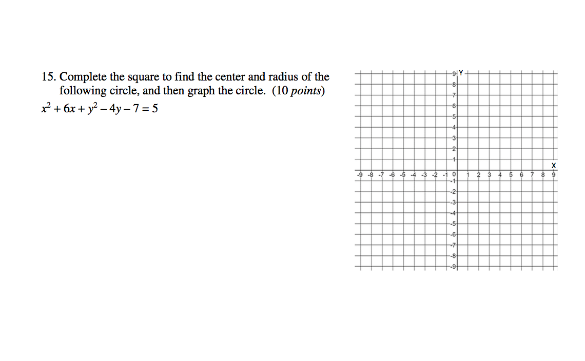 Solved HY 15. Complete the square to find the center and | Chegg.com