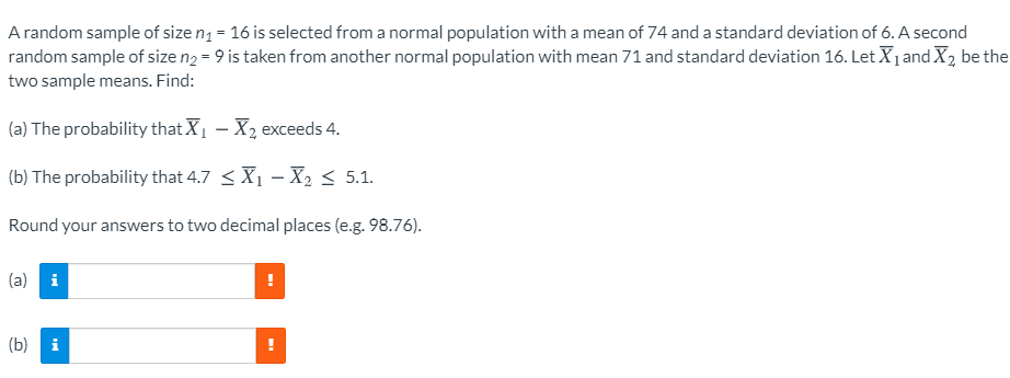 Solved A random sample of size n1 = 16 is selected from a | Chegg.com