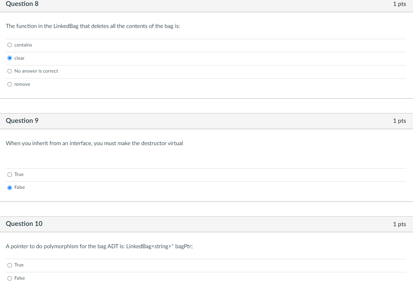 Solved Question 8 1 pts The function in the LinkedBag that | Chegg.com