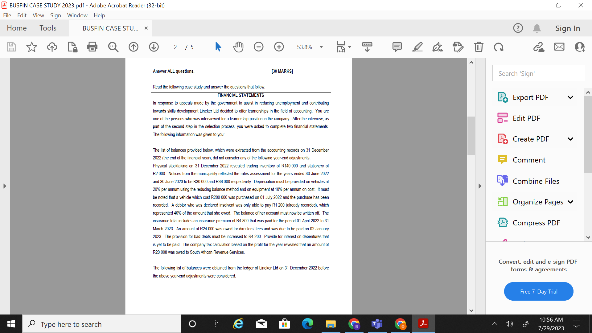 Solved D BUSFIN CASE STUDY 2023.pdf - Adobe Acrobat Reader | Chegg.com