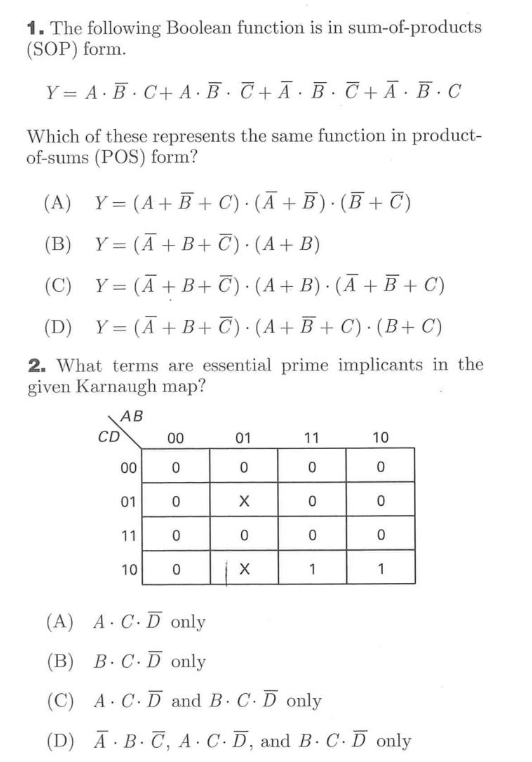Solved 1 Following Boolean Function Sum Products Sop Form Y Bc Ab B T B C Represents