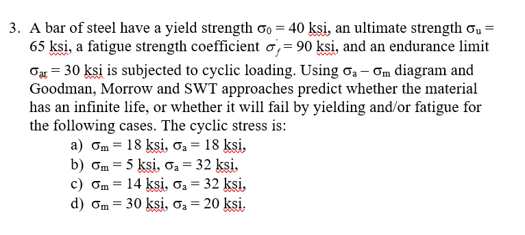 Solved = 3. A bar of steel have a yield strength 0o = 40 | Chegg.com