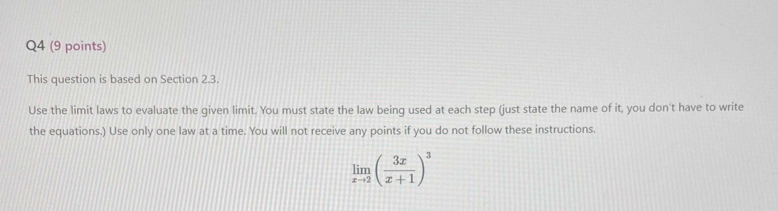 Solved This question is based on Section 2.3. Use the limit | Chegg.com