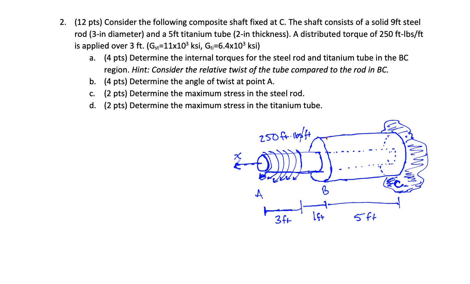 Solved 2. (12 pts) Consider the following composite shaft | Chegg.com