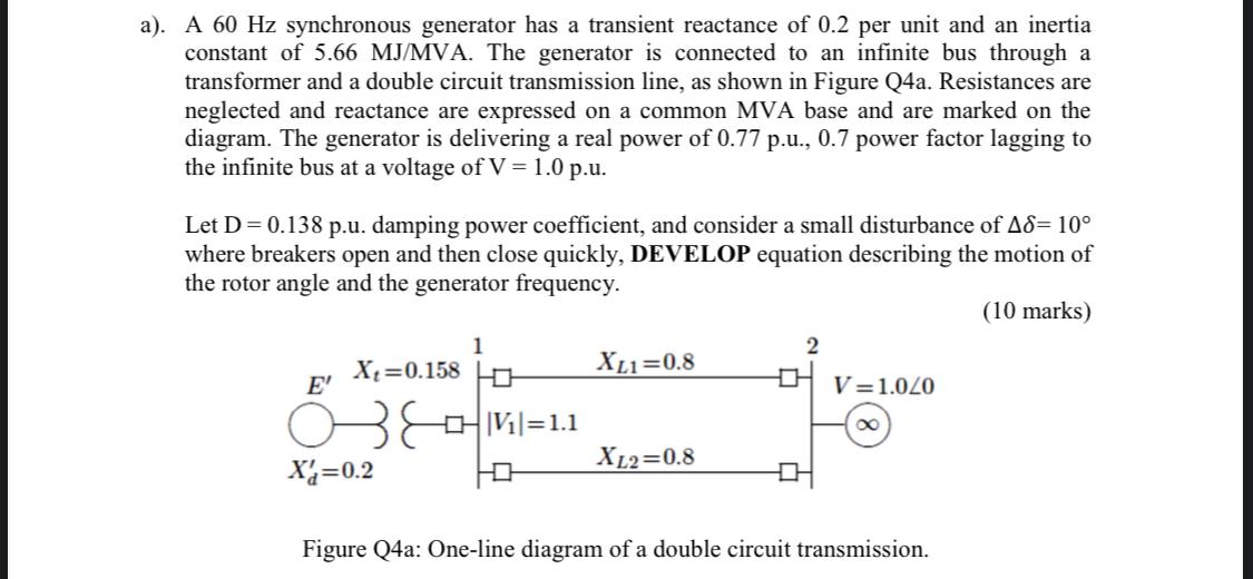 Solved a). A 60 Hz synchronous generator has a transient | Chegg.com