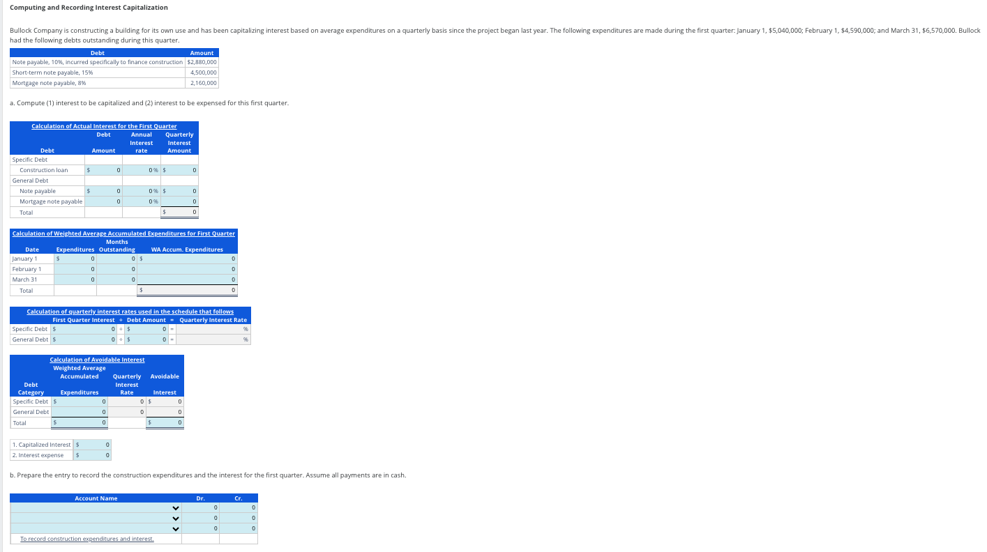 Solved a. Compute (1) interest to be capitalized and (2) | Chegg.com