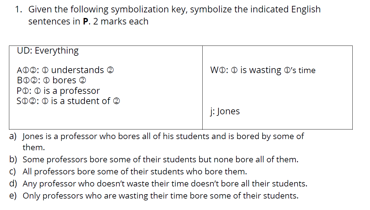 Solved 1 Given The Following Symbolization Key Symbolize