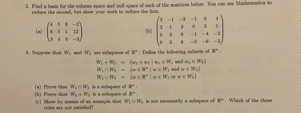 Solved 4 1: 2. Find a basis for the column space and null | Chegg.com