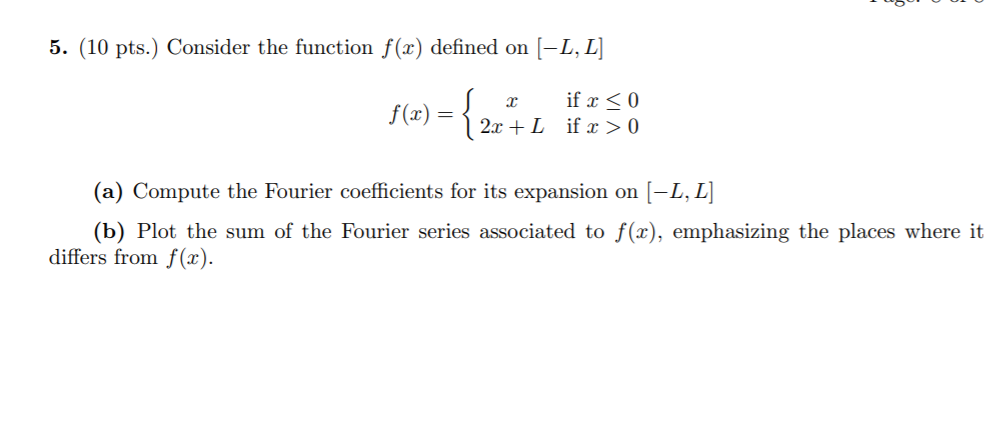 Solved 5. (10 pts.) Consider the function f(x) defined on | Chegg.com