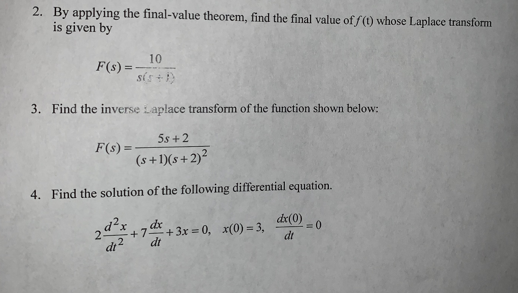 Solved 2 By Applying The Final Value Theorem Find The