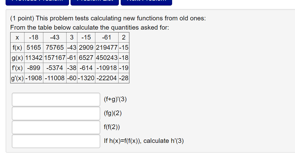 Solved (1 point) This problem tests calculating new | Chegg.com