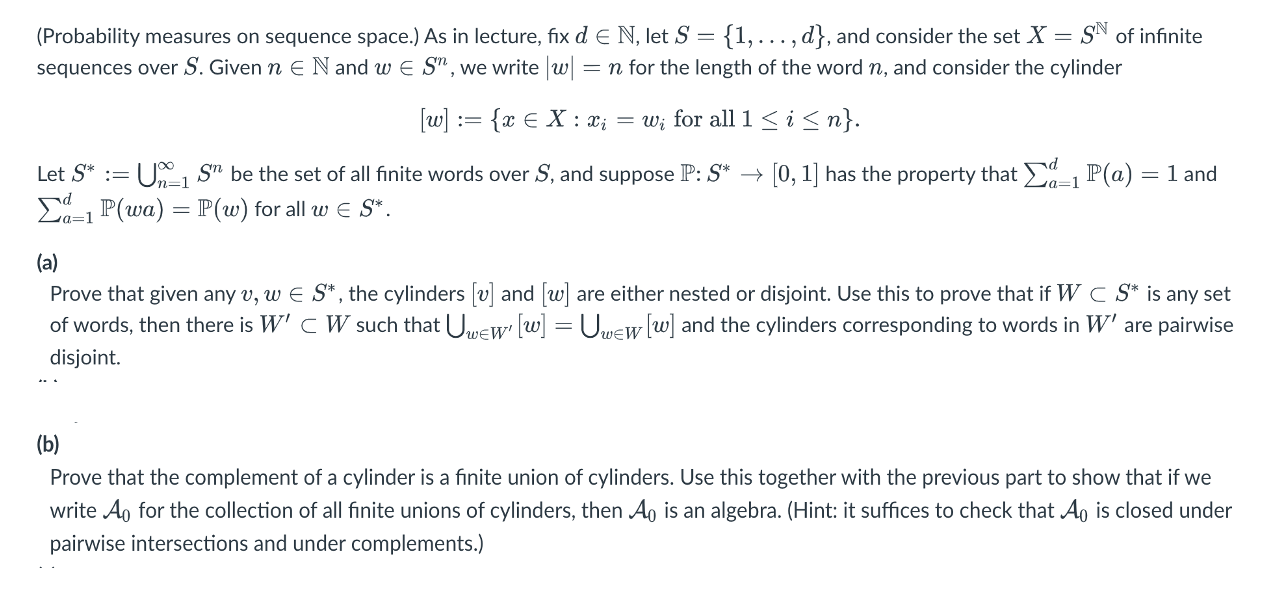 Solved (Probability measures on sequence space.) As in | Chegg.com