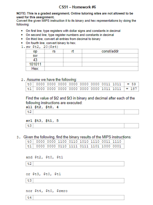 Solved CS51 - Homework \#6 NOTE: This is a graded | Chegg.com