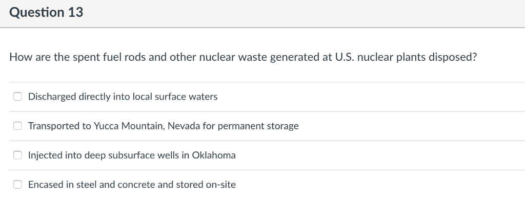 Solved Question 13 How are the spent fuel rods and other | Chegg.com