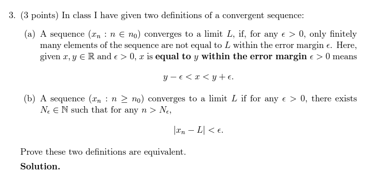 Solved (3 points) In class I have given two definitions of a | Chegg.com