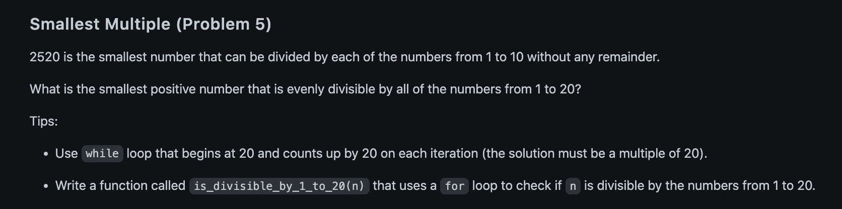 Solved Smallest Multiple (Problem 5) 2520 is the smallest | Chegg.com