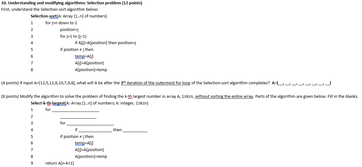 Solved 10. Understanding and modifying algorithms: Selection | Chegg.com