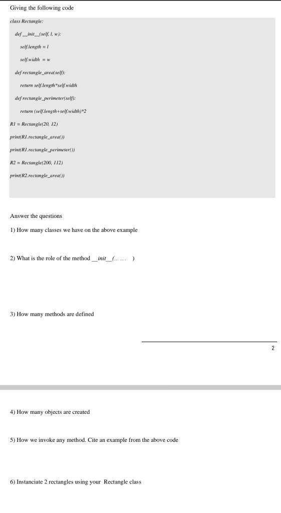 Solved 2) What is the role of the method _ init__.......) 3) | Chegg.com