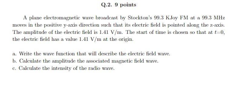 Solved Q.2. 9 points A plane electromagnetic wave broadcast | Chegg.com