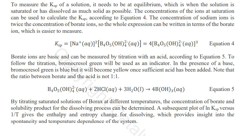 Enthalpy and Entropy Changes of Dissolving Borax Data | Chegg.com