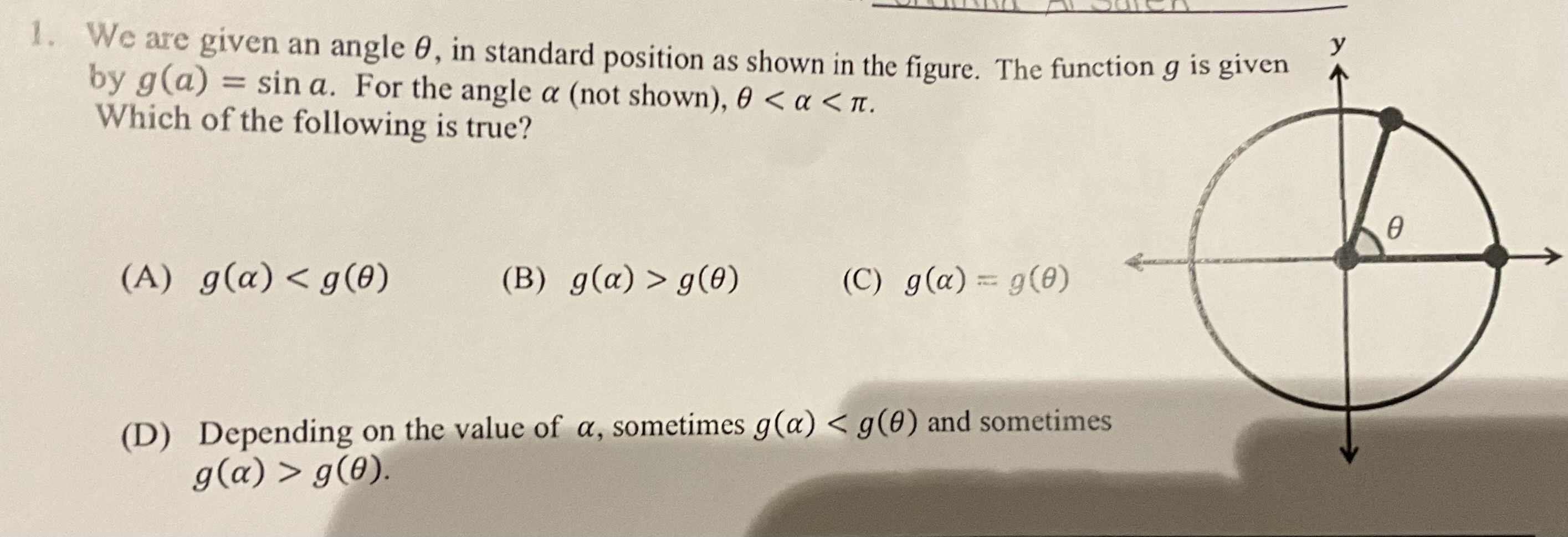 Solved We are given an angle θ, ﻿in standard position as | Chegg.com